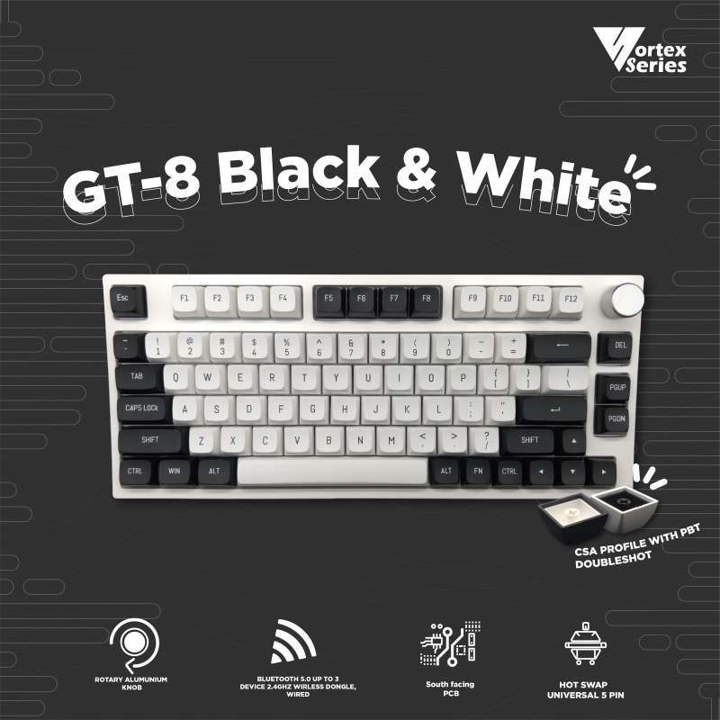 Jual VortexSeries GT-8 White & Black Wireless Mechanical Keyboard ...