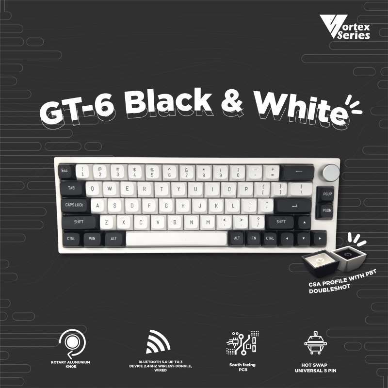 Jual VortexSeries GT-6 White & Black Wireless Mechanical Keyboard ...