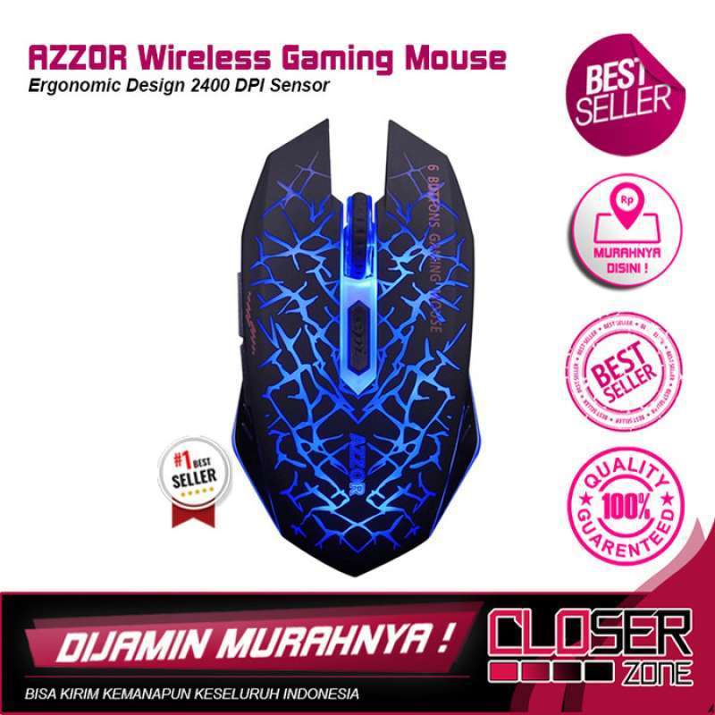 Promo Azzor Wireless Gaming Mouse Silent 2400 Dpi - M6 - Blue Diskon 11% di Seller Ghazlan Store ...