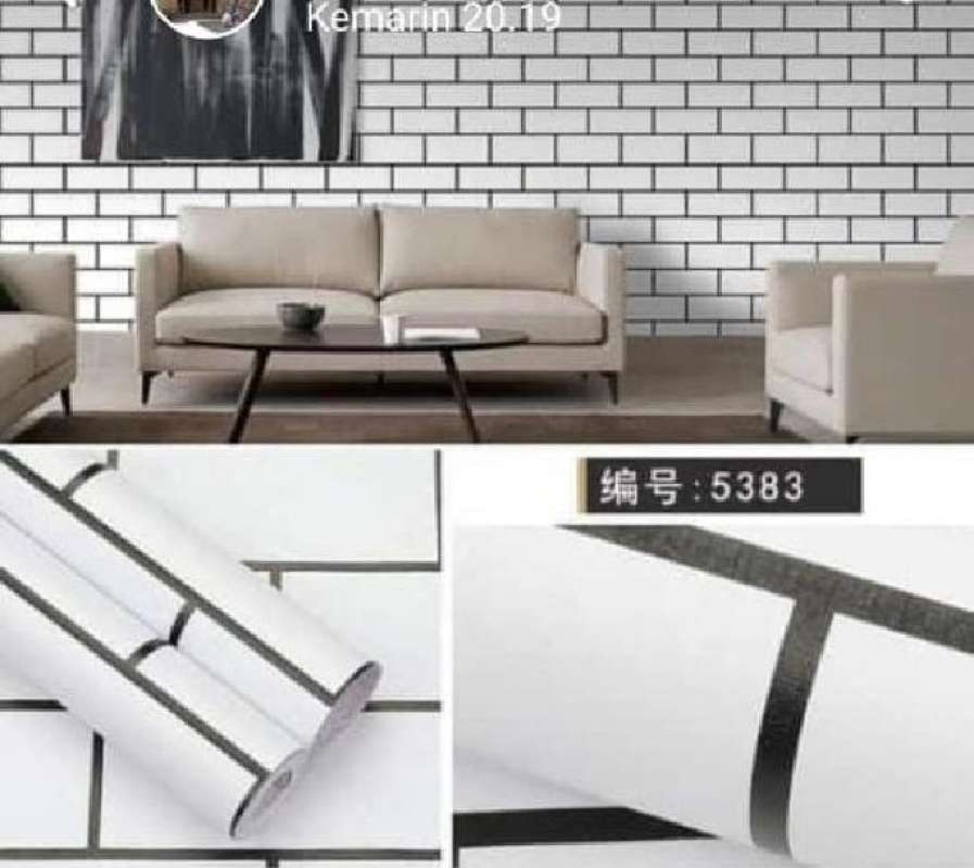 Jual Wallpaper dinding Sticker tembok wallstiker batu bata putih list ...