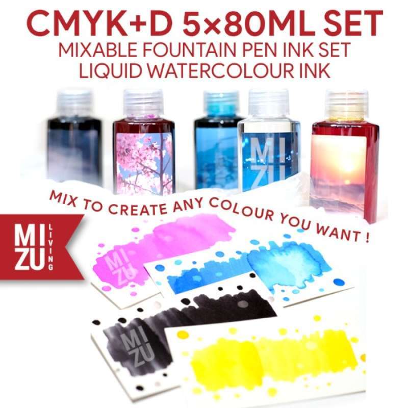 Jual MIZU CMYK+D DIY 5x80ML SET Mixable Tinta Fountain Pen Ink SET di ...