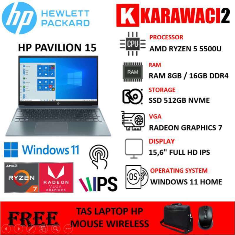 Jual PROMO LAPTOP HP PAVILION 15 AMD RYZEN 5 5500U 8GB 512GB RADEON ...