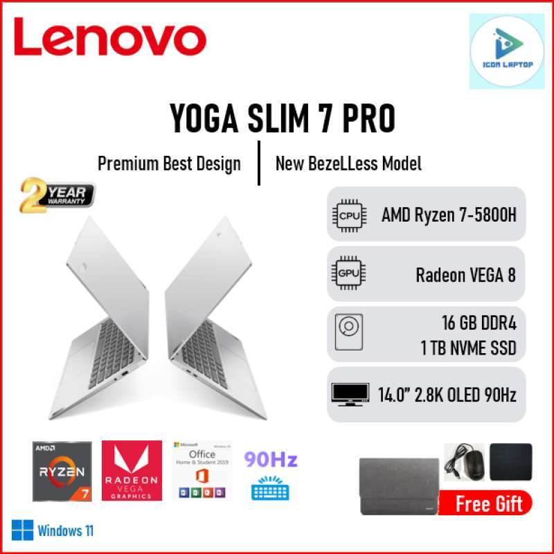 Jual LENOVO YOGA SLIM 7 PRO-2QID 2.8K OLED RYZEN 7 5800H 16GB 1TBSSD VEGA8 W11+OHS 14.0 GLASS ...