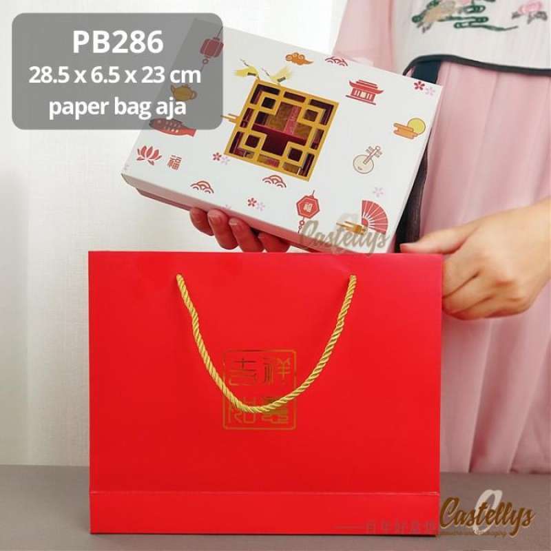 Jual Paper Goodie Bag PB286 Merah Tas Packaging Kue Hampers Mooncake ...
