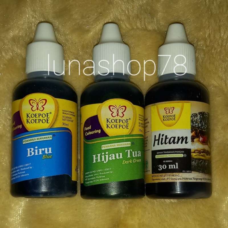 Jual Pewarna makanan biru / hijau tua / hitam Koepoe-Koepoe 30ml di ...