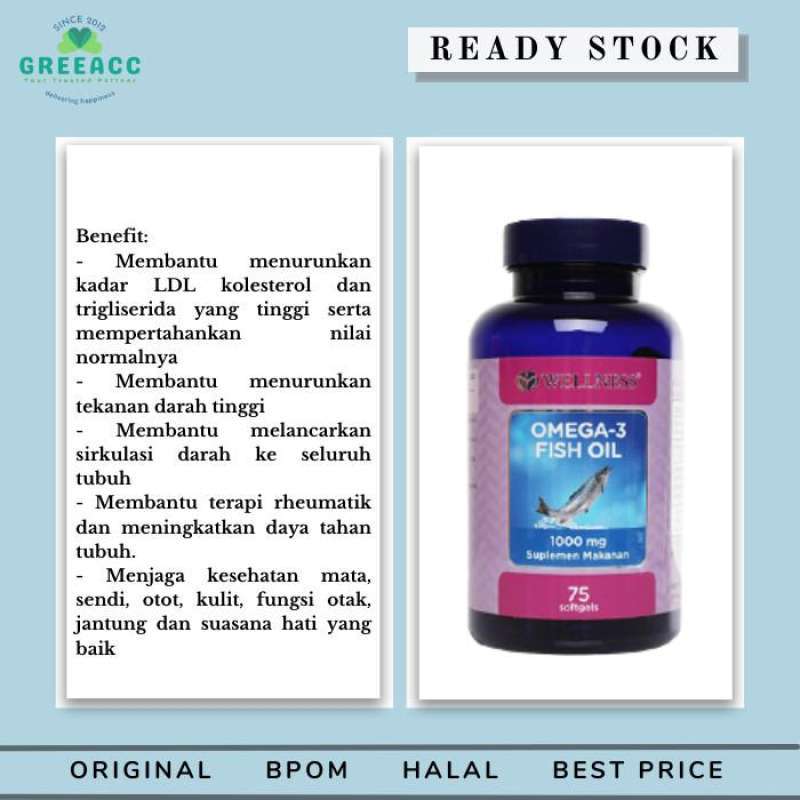 Jual 75 Softgels Wellness Omega-3 Fish Oil 1000mg Bpom Original Natural ...