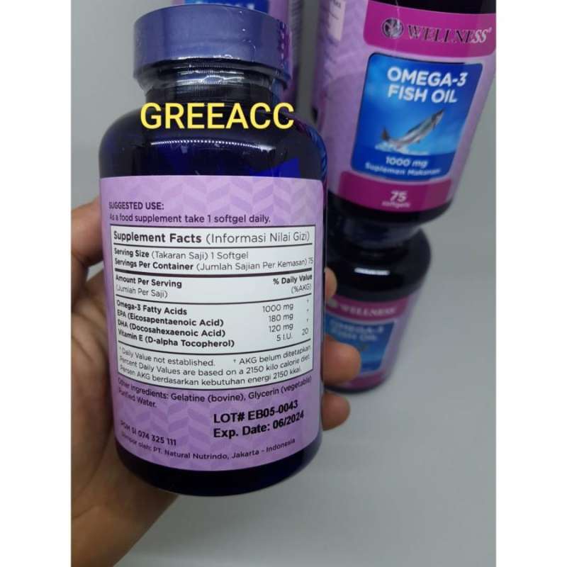 Jual 75 Softgels Wellness Omega-3 Fish Oil 1000mg Bpom Original Natural ...