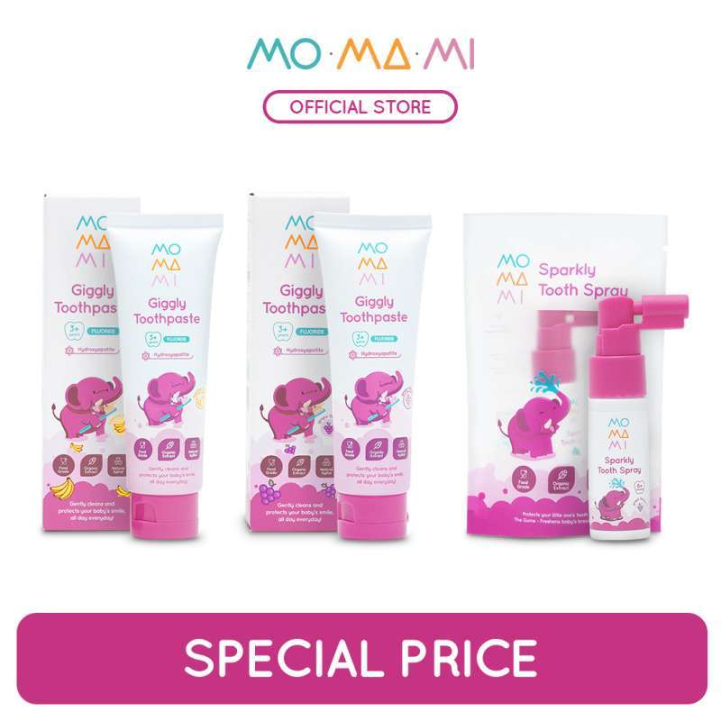 Jual Momami Giggly Toothpaste Flouride Banana, Grape and Toothspray ...