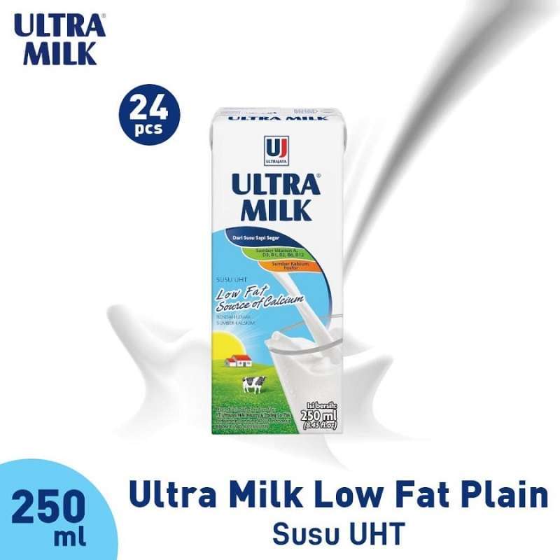 Promo Ultra Milk Low Fat Plain Susu UHT [250 ml/ 24 pcs/ Karton] Diskon ...