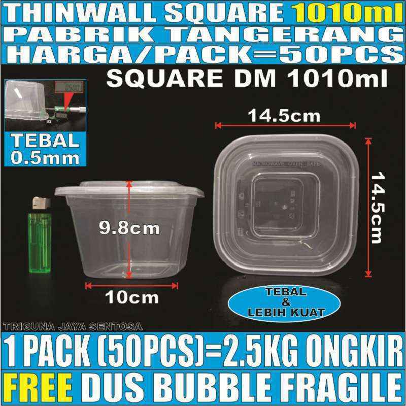 Jual Thinwall Sq 1010ml Square Per Pack Food Container Box Kotak