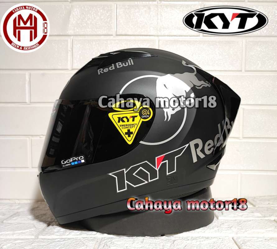 Jual NEW PAKET GANTENG HELM KYT R10 BLACK DOP SPOILER 3D CUSTOM REDBULL ...