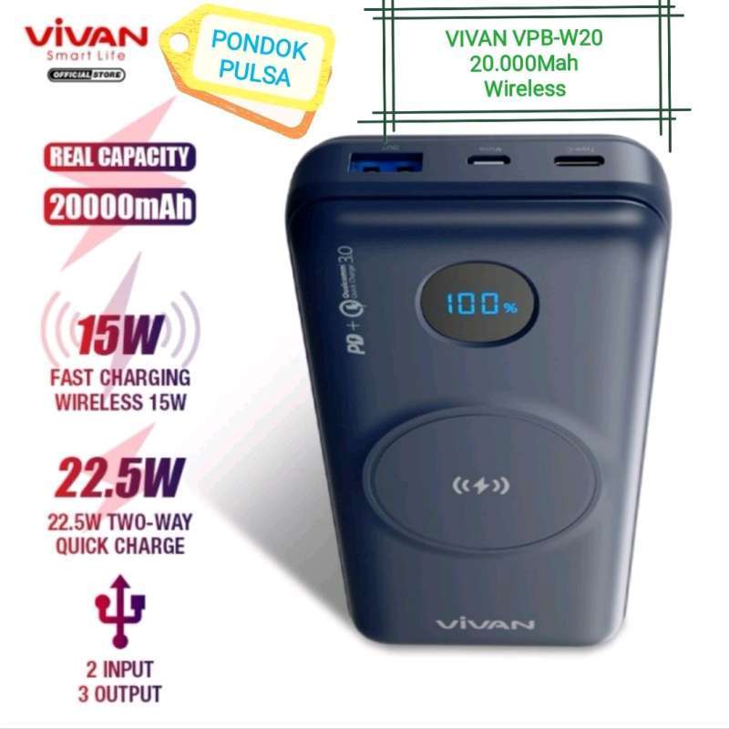 Jual Power Bank Wireless Vivan Vpb-b20 20000mah 3 Output Fast Charging ...