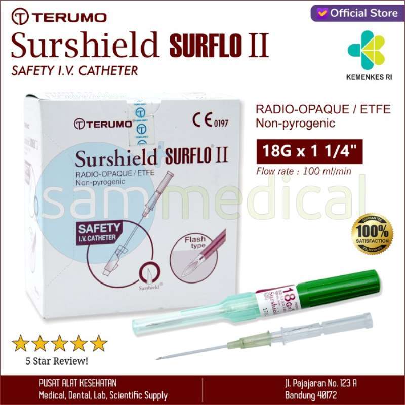 Jual Terumo Surshield Surflo II Safety I.V. Catheter 18G Jarum Infus ...