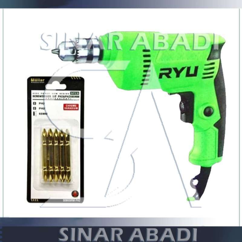 Jual RYU RDR10-3RE BOR LISTRIK 10 MM & MATA OBENG PLUS PH2 SET 5 PCS di ...