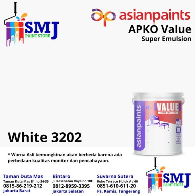 Promo Cat Tembok & Plafon Asian Paint Apko Value Super Putih White 3202 ...