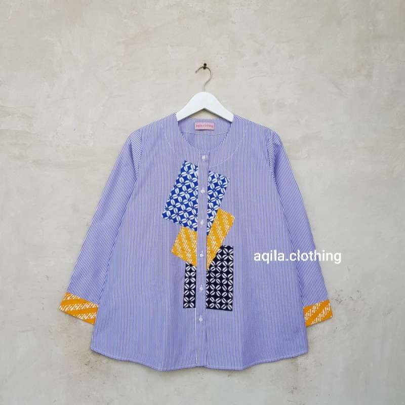 Promo Atasan batik Lucu dan unik Garis A0515 Biru Diskon 24% di Seller ...