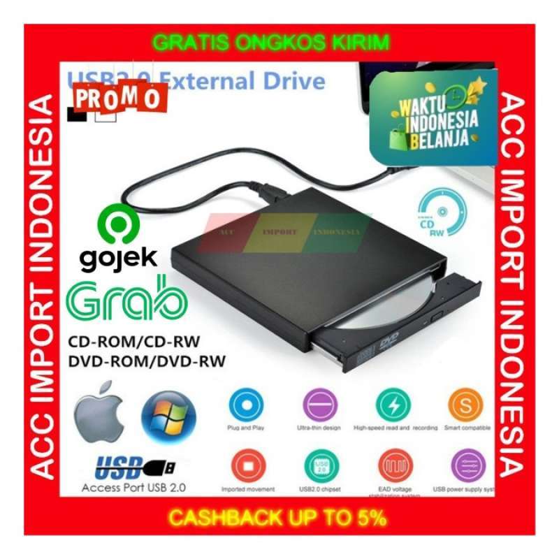 Jual DVD External RW Slim Portable Optical Drive Writer CD ROOM PC ...