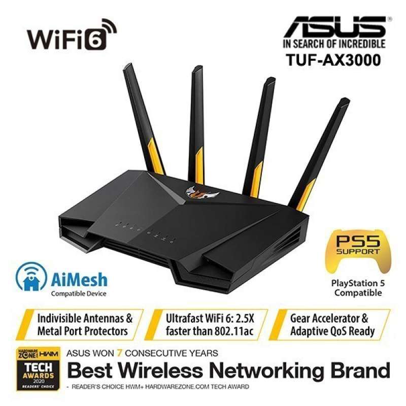 Promo ASUS TUF RT-AX3000 Dual Band MU-MIMO WiFi 6 Gaming Wireless ...