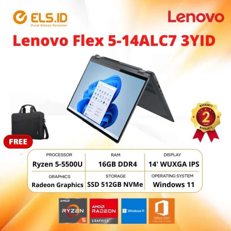 Jual Lenovo Flex 5-14ALC7 3YID Touch 360⁰ Ryzen 5-5500U 16GB SSD 512GB 14' di Seller ELS ...