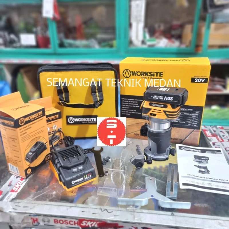 Jual CR326 CORDLESS BRUSHLESS ROUTER PROFIL WOOD TRIMMER KAYU 2AH ...