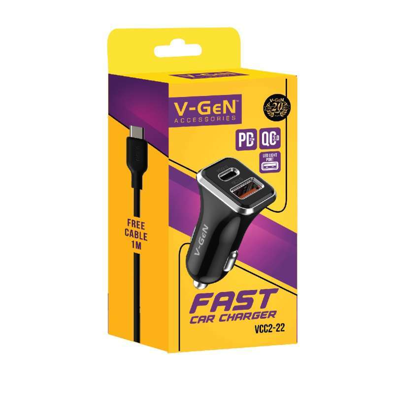 Jual Car Charger V-gen Vcc2-22 Dual Fast Charging Qc 3.0 Pd Total 38w ...