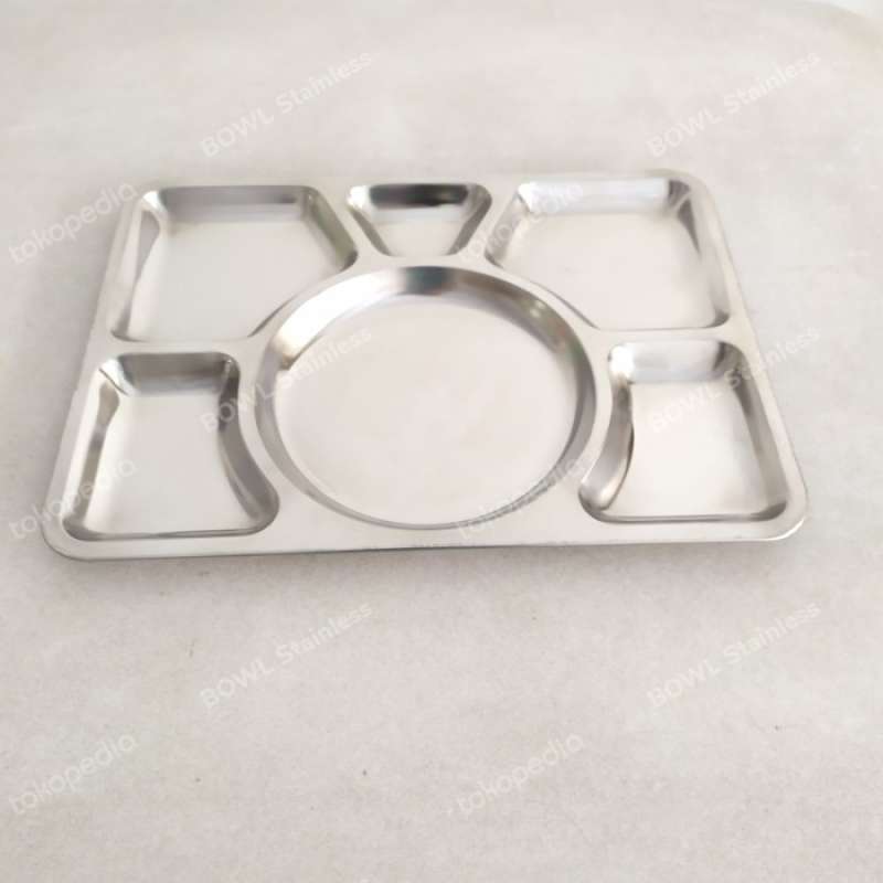Jual DISKONNN Piring Plato Food Tray Tempat Makan Sekat 6 Stainless di ...