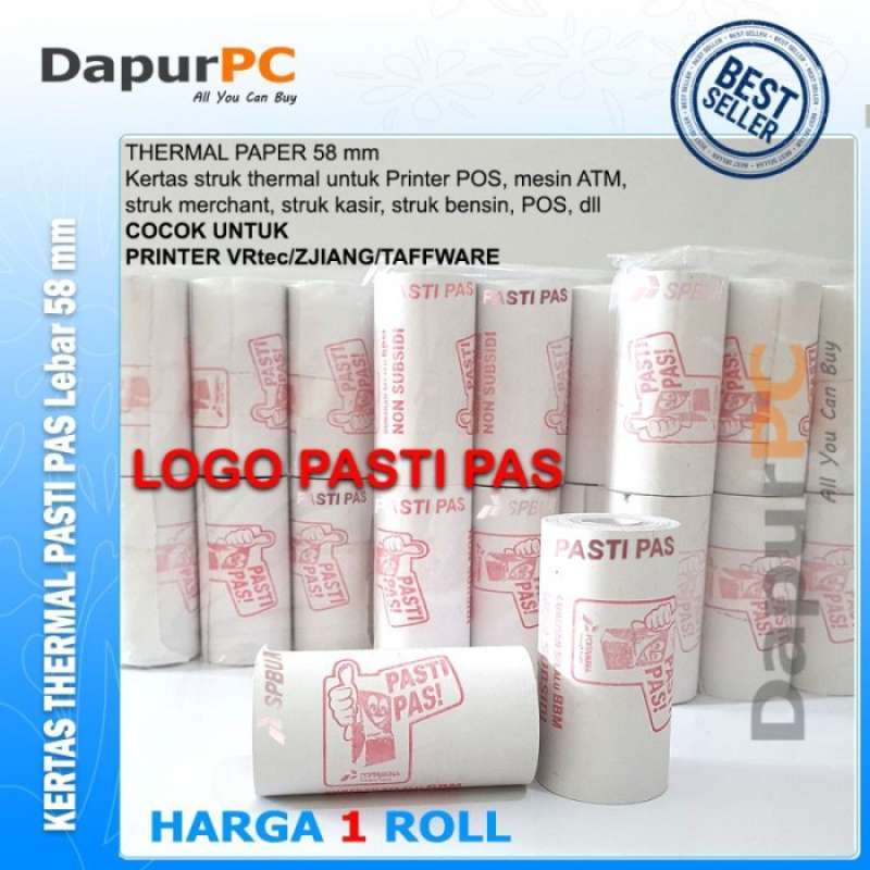 Promo Kertas Struk Logo Pasti Pas 58 x 30 mm Thermal Paper 1 Roll ...