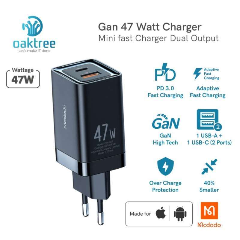 Jual Mcdodo Adaptor GaN Charger Fast Charging 47W PD QC 4.0 AFC VOOC ...