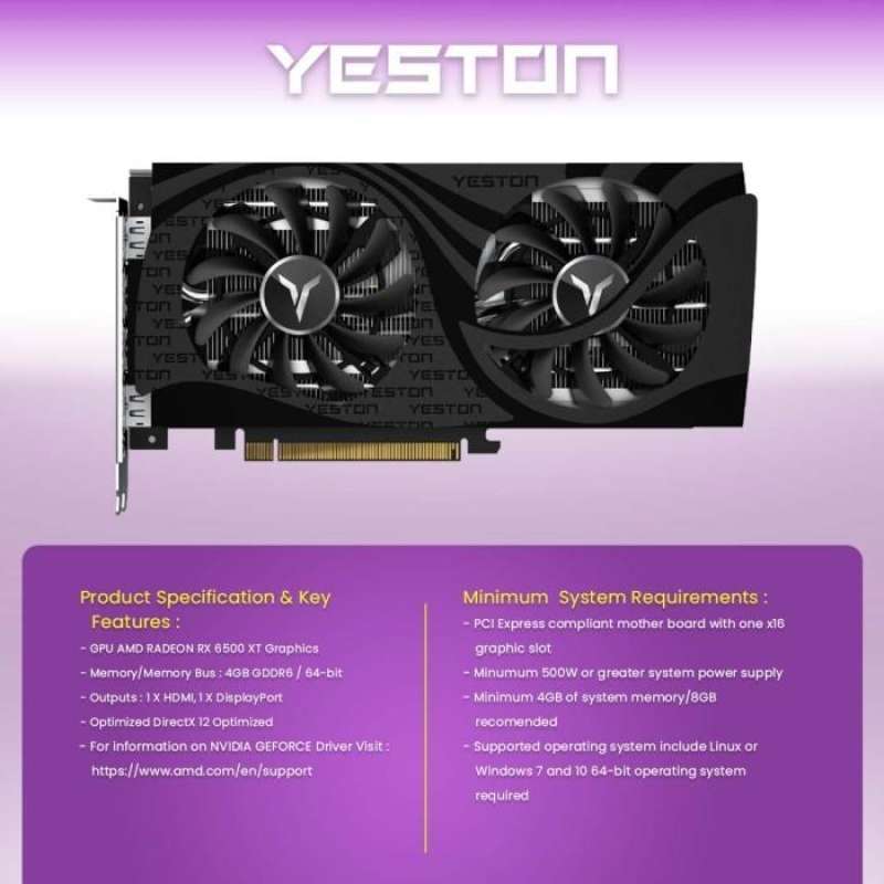 Jual Vga Card / Vga Amd Yeston Rx 6500 Xt 4gb Gddr6 64bit Di Seller ...