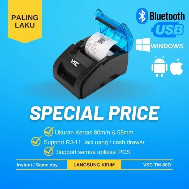 Jual PRINTER THERMAL 80MM BLUETOOTH CETAK STRUK KASIR/PPOB VSC TM-80D RJ11 di Seller Kuniy Store ...