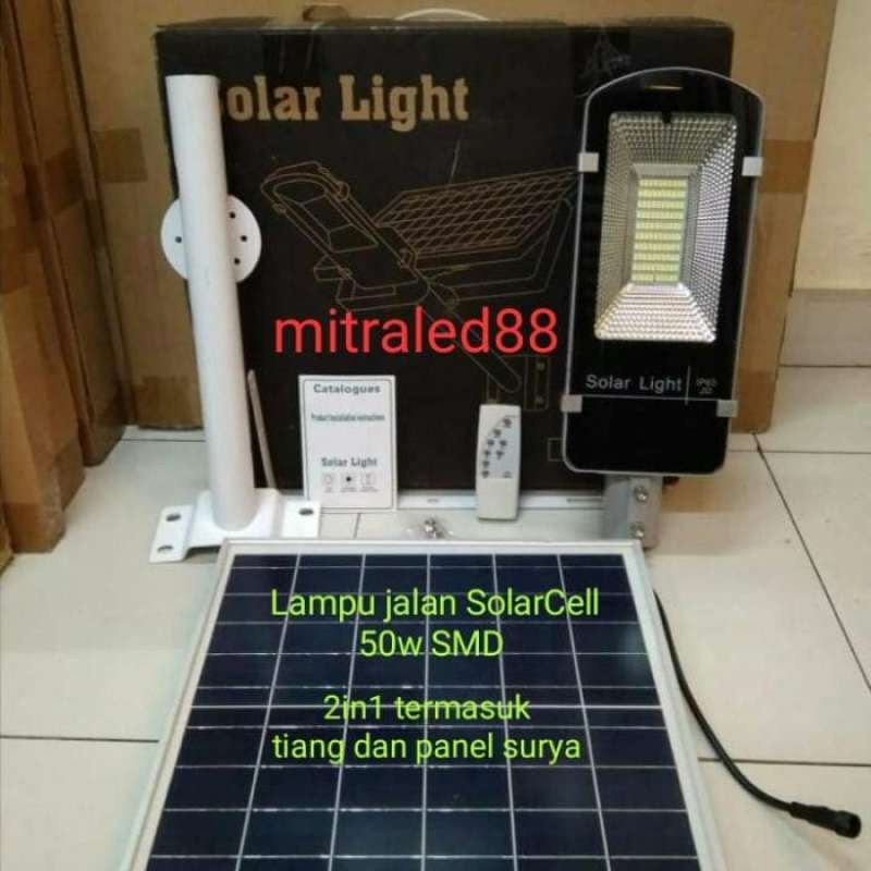 Promo Lampu Jalan Pju Solarcell Led Smd 50w 50watt 2in1 Tiang Panel