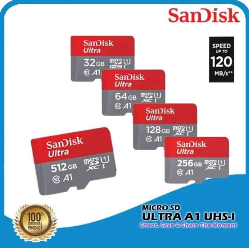 Jual Sandisk Ultra A1 Microsd 120mb/s 32gb 64gb 128gb 256gb 512gb di ...