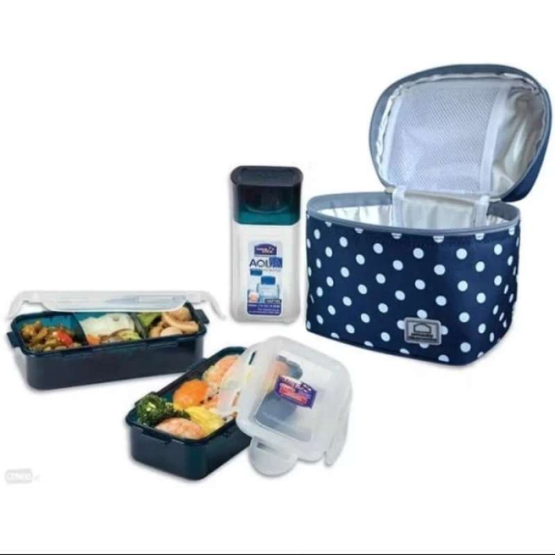 Promo Locknlock Dotted Lunch Box Set - Kotak Makan 2 Set Box + 1Botol ...