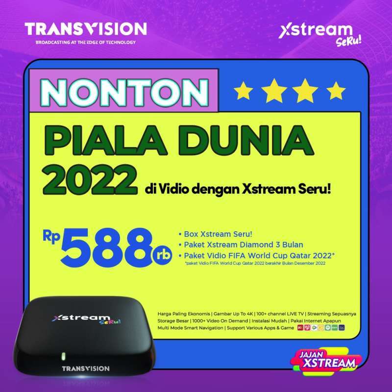 Jual TRANSVISION Xstream Seru PIALA DUNIA 2022 (Vidio) 3 Bulan di ...