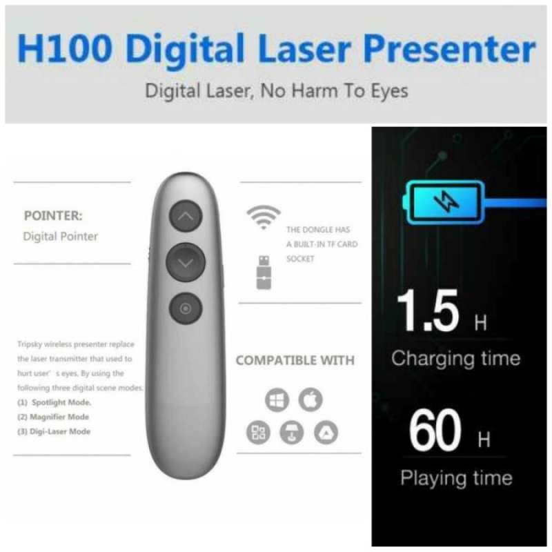 Jual H100 Rechargeable 2.4ghz Wireless Digital Laser Presenter ...