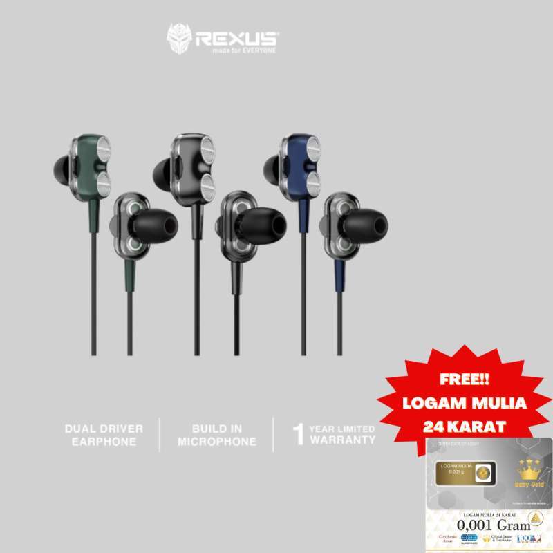Jual Earphone Gaming Rexus EP4 Dual Driver With Mic / EP-4 Gaming ...