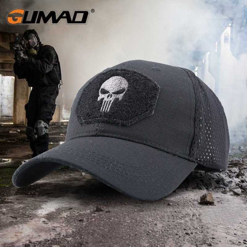 Promo GLO - GUMAO Topi Mesh Baseball Army Look Cap Punisher Skull - LY ...