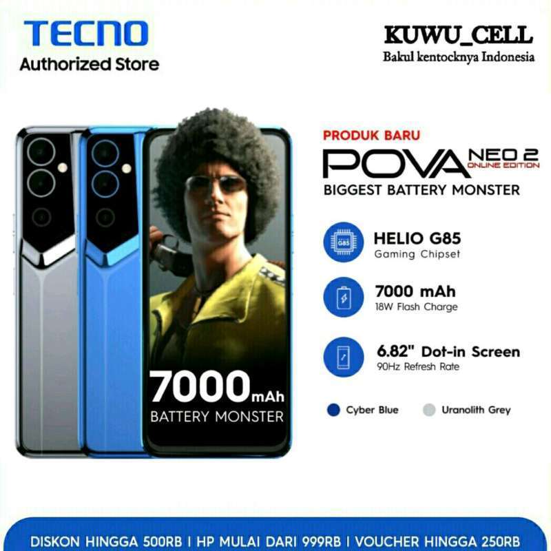 Jual TECNO Pova NEO 2 4+3GB* + 64GB [Helio G85, 6.82 HD+ 90Hz, NFC ...