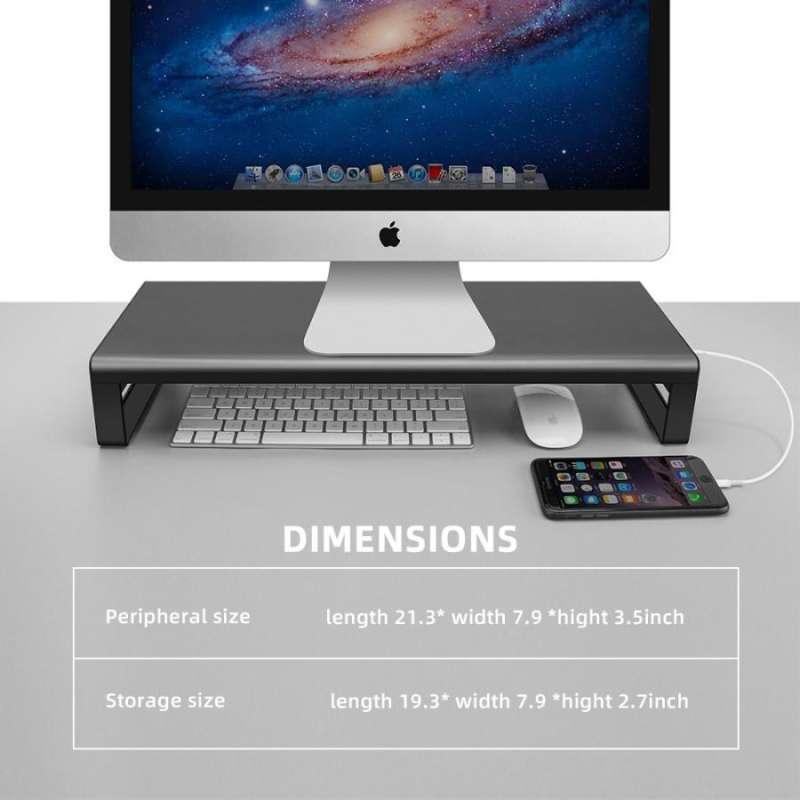 Jual Meja Monitor Stand Riser Aluminium 4 Port USB 3.0 + Wireless ...