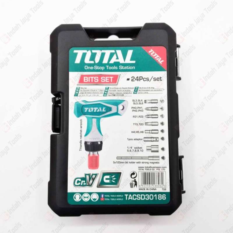 Jual Total Tacsd30186 Obeng Set 24 Pcs Kunci Sok T Ratchet Rachet ...