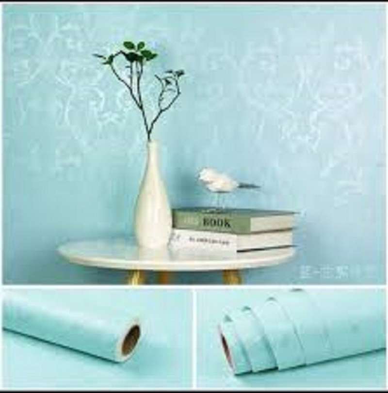 Promo Wallpaper Sticker Dinding Motif Biru Polos Bertexstur P.10 M x 45 ...