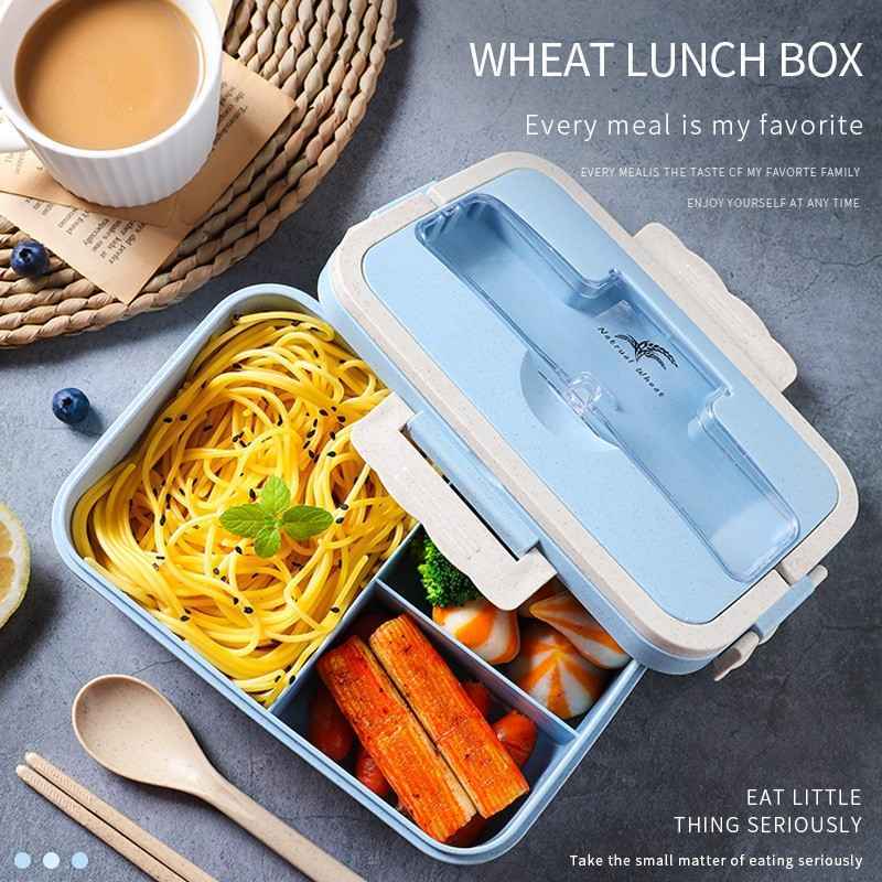 Jual Lunch Box Set Kotak Bekal Makan Jerami Gandum kotak makan 1000ml 4 In 1 Free Sendok Tempat ...