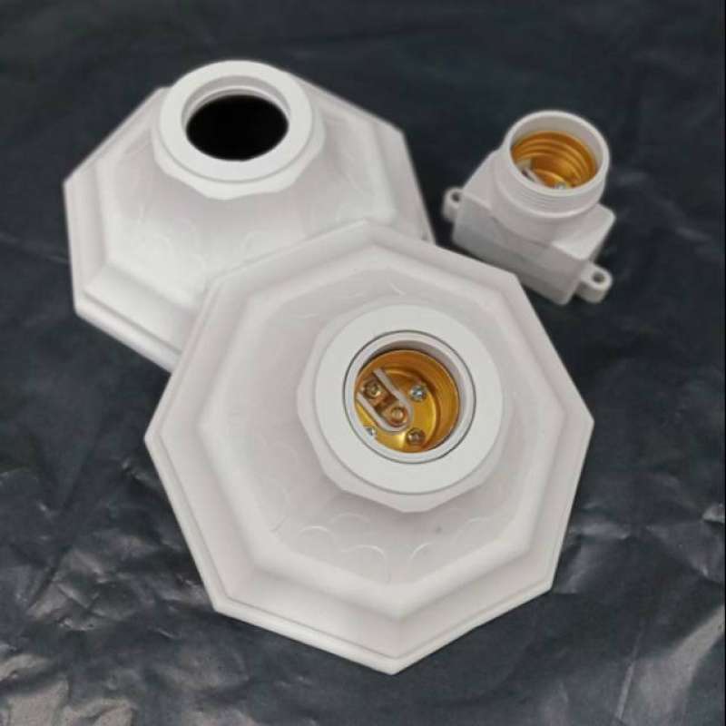 Jual Fiting Lampu Plafon Segi 8 Putih Tempat Lampu E27 Plafon Pitingan ...