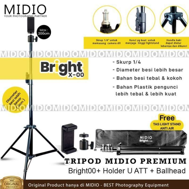 Jual Midio Tripod HP Tinggi 2M Bright X-00 Tripod Light Plus Holder U ...