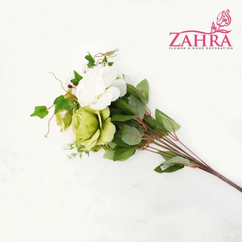 Jual Bunga Plastik Camellia 11 Tangkai Artifical - Hijau & Putih ZAHRA ...