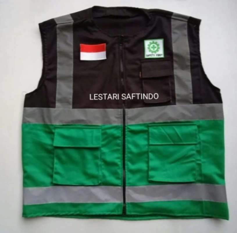 Promo rompi safety bahan drill kombinasi hijau free logo bendera dan k3 ...