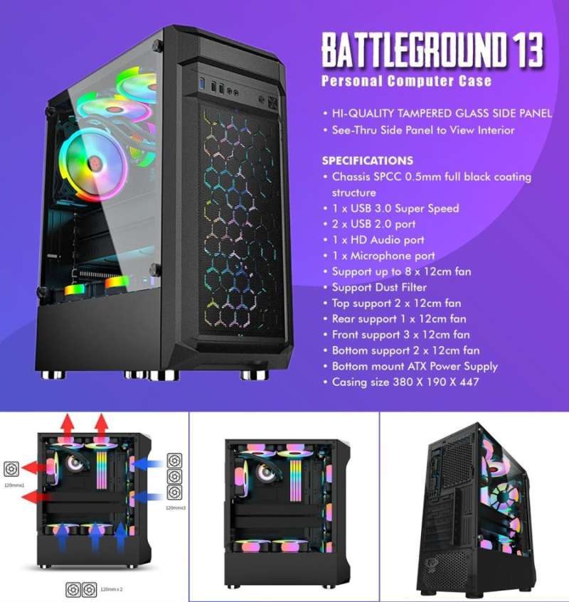 Jual Casing Simbadda BattleGround 13 - ATX, mATX Tempered Glass Gaming ...
