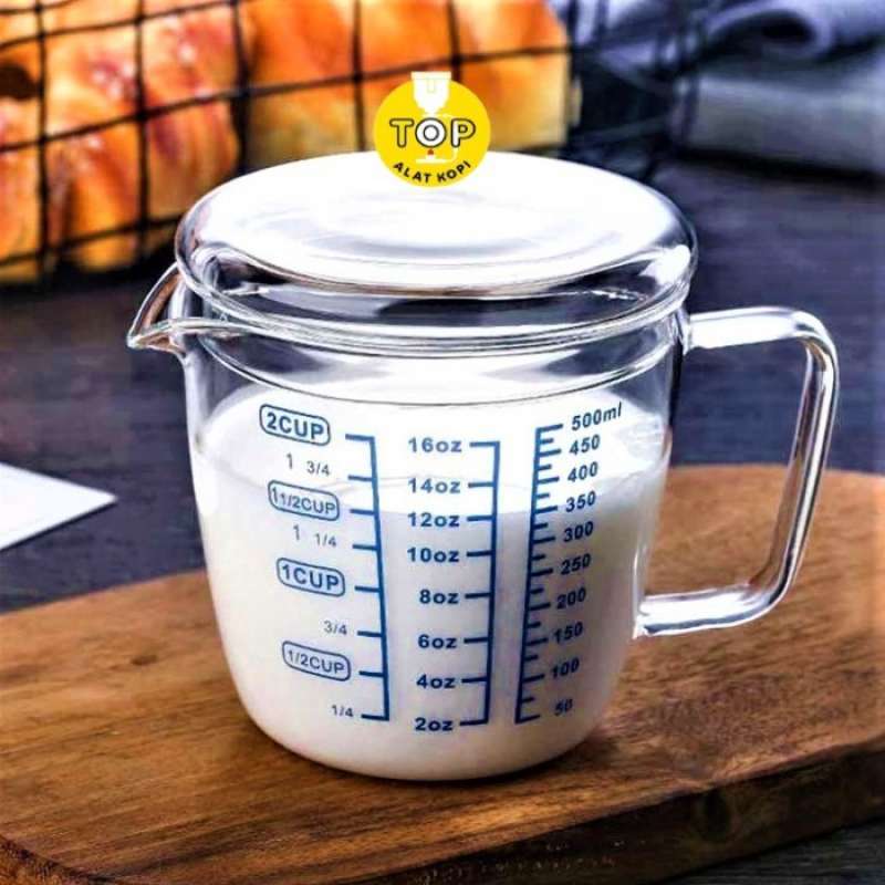 Promo Gelas ukur measuring glass coffee teh susu kopi 500ml + tutup ...