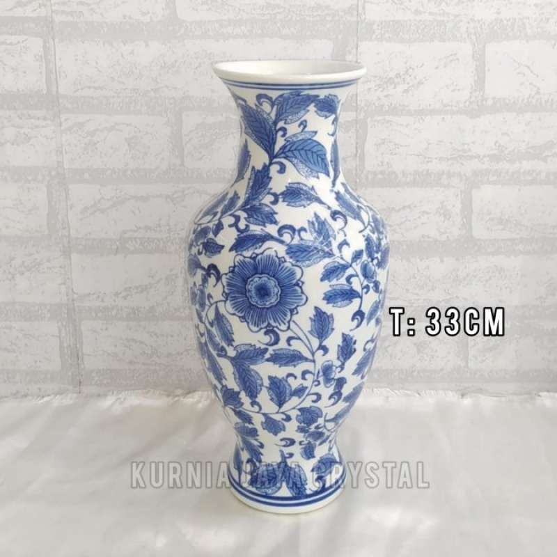 Promo Vas Bunga Keramik Ukurah T 33 cm/Pajangan Vas Keramik Biru Putih ...