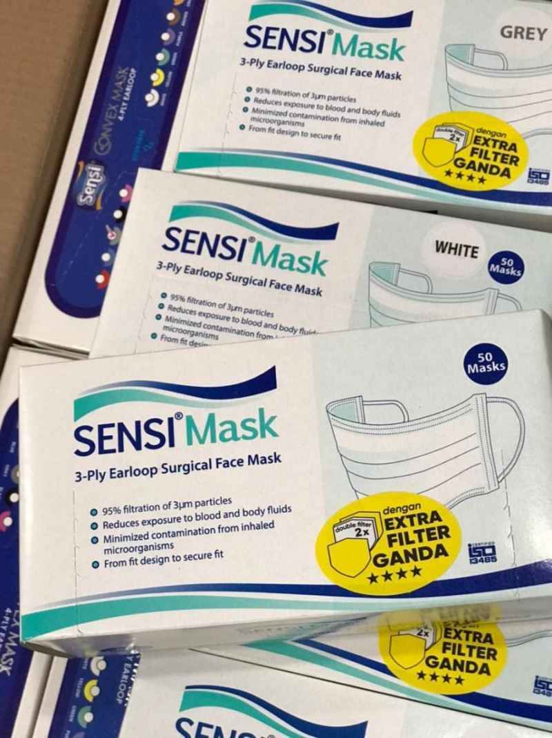 Jual Masker Sensi Mask 3-ply Earloop Surgical Face Mask Isi 50 Pcs Ori ...